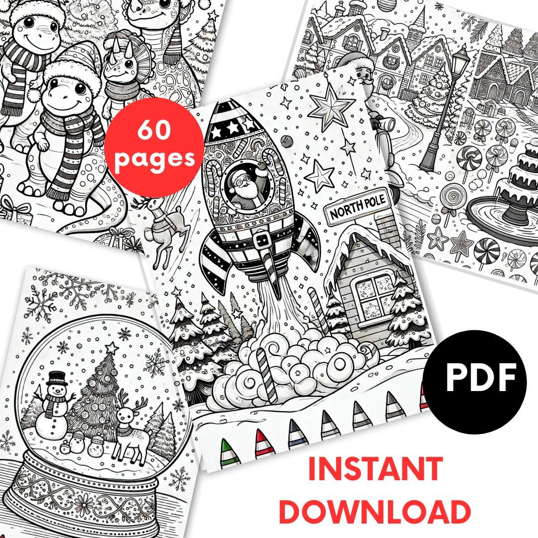 60-page Printable Coloring Christmas Book for Kids | Xmas Sheets for ...