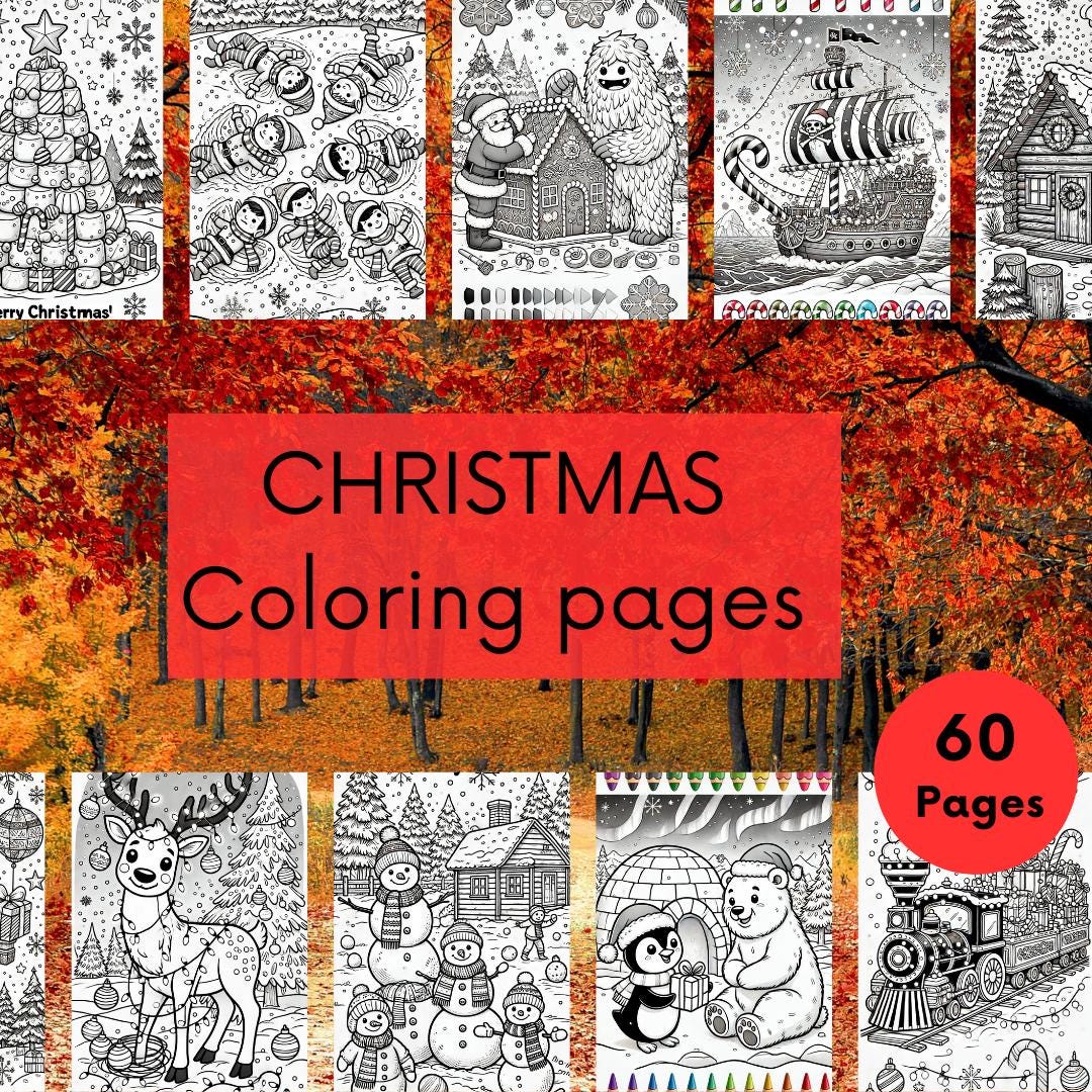 60-page Printable Coloring Christmas Book for Kids | Xmas Sheets for ...