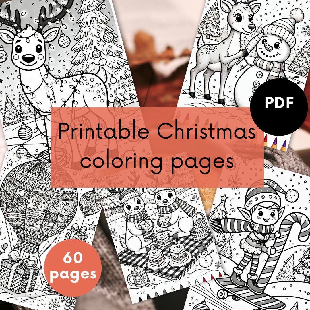 60-page Coloring Christmas Book Kids | Xmas Sheets for Toddler | Print ...