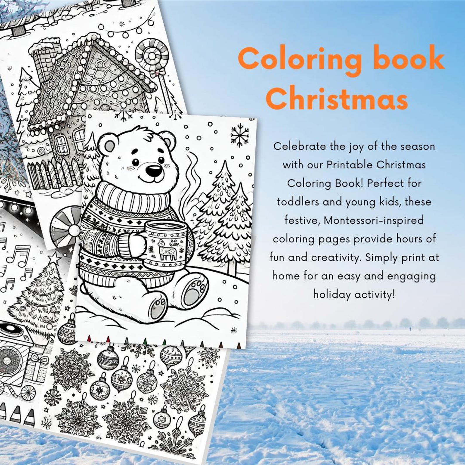 60-page Coloring Christmas Book for Kids | Xmas Coloring Sheets Toddler ...