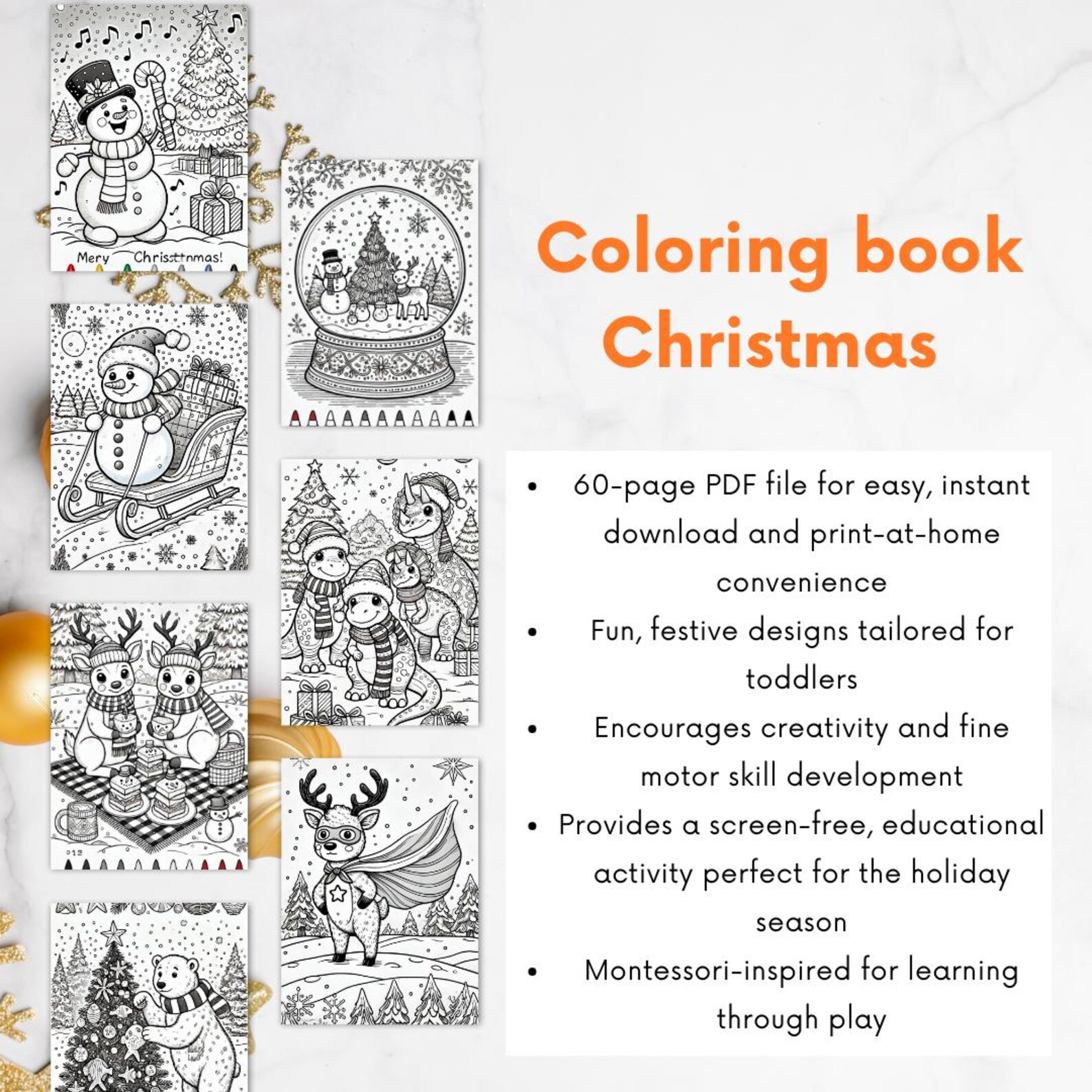 60-page Coloring Christmas Book for Kids | Xmas Coloring Sheets Toddler ...