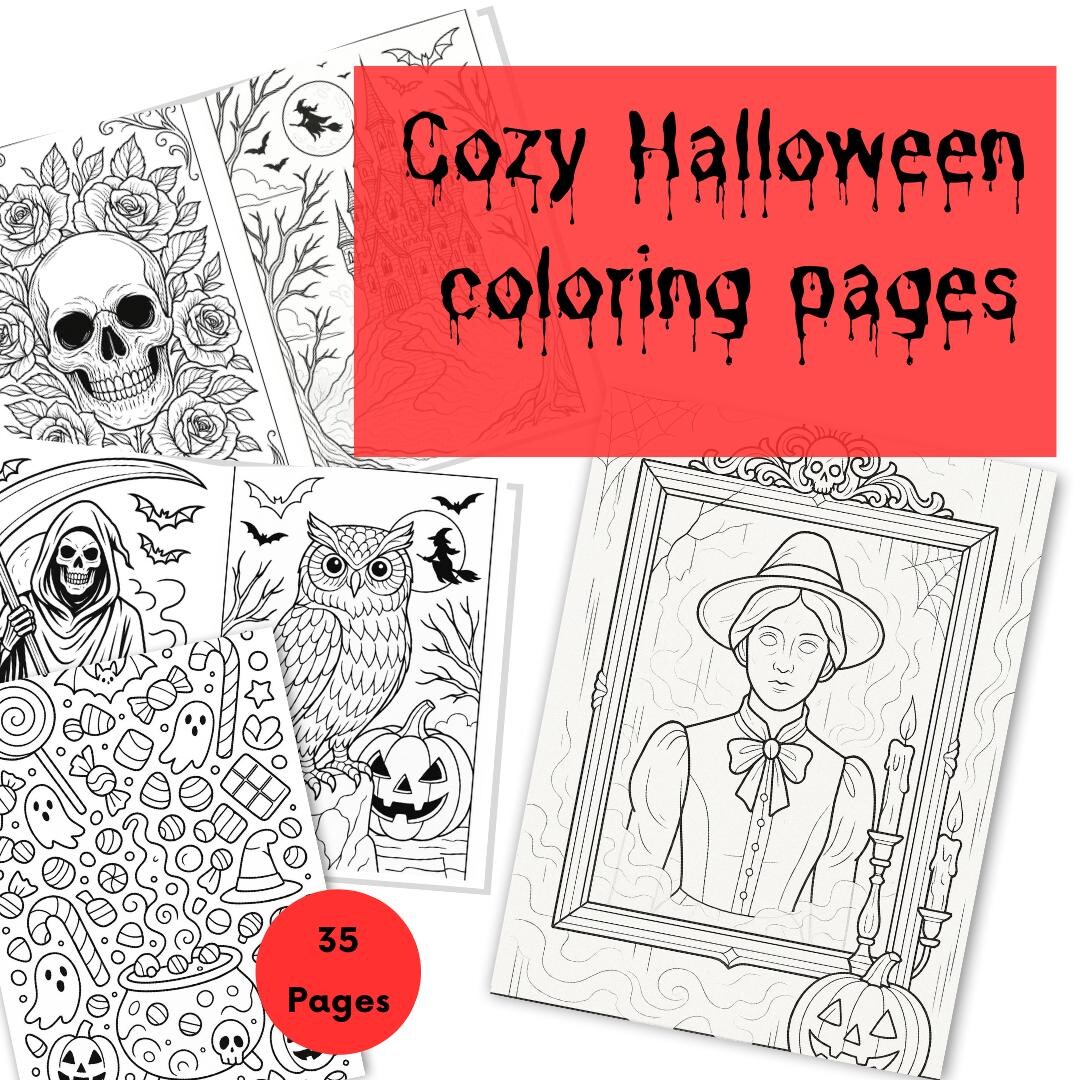 35 Spooky Cozy Coloring Sheets | Halloween Printable Book Bundle for ...