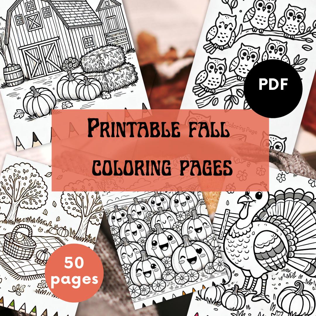 50-page Fall Coloring Sheets Printable Autumn Bundle for Toddler Fall ...