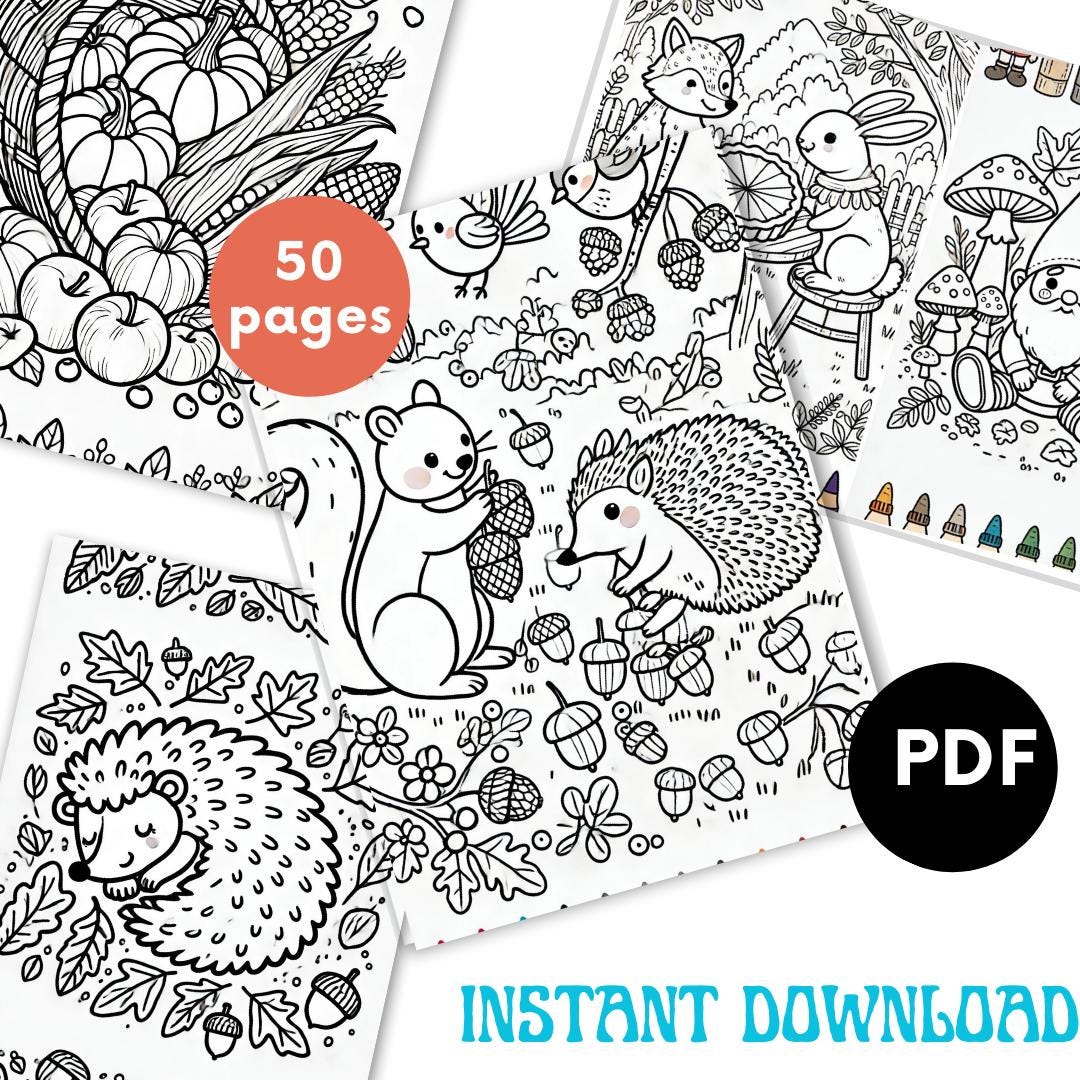 50-page Fall Coloring Sheets Printable Autumn Bundle for Toddler Fall ...