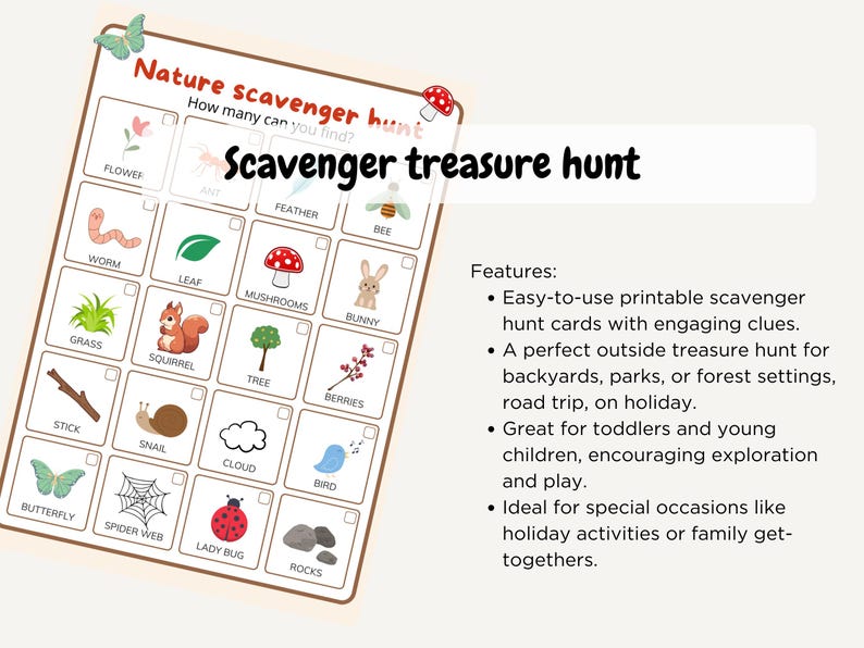 Outside Scavenger Hunt for Kids | Treasure Hunt Clues | Nature Forest ...
