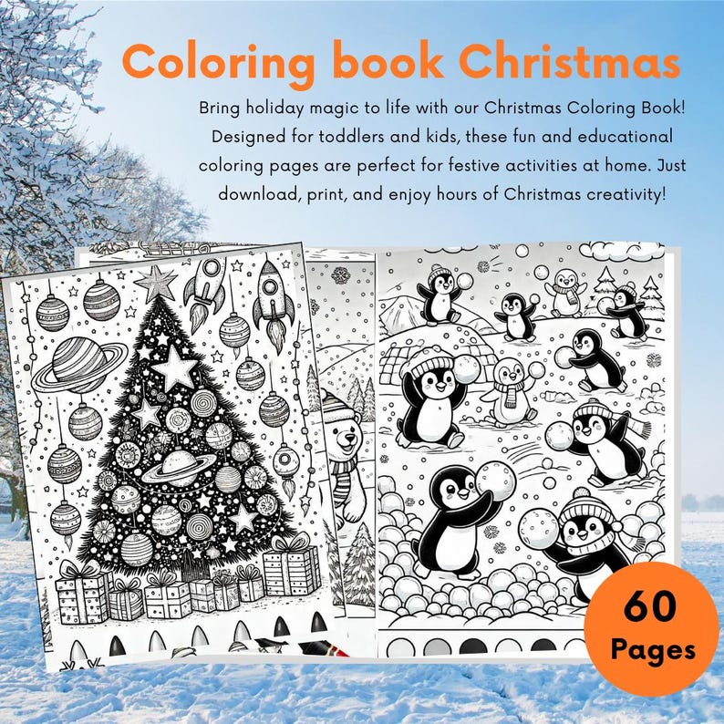 60-page Coloring Christmas Book for Kids | Xmas Coloring Sheets Toddler ...
