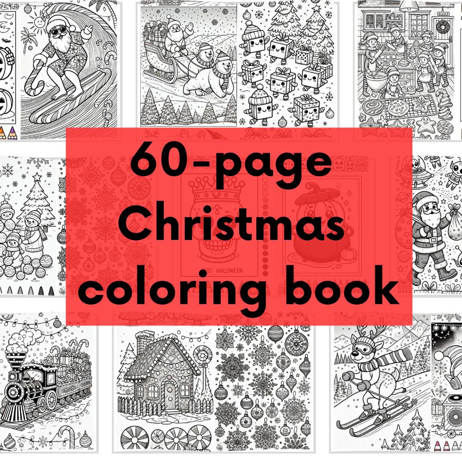 60-page Printable Coloring Christmas Book for Kids | Xmas Sheets for ...