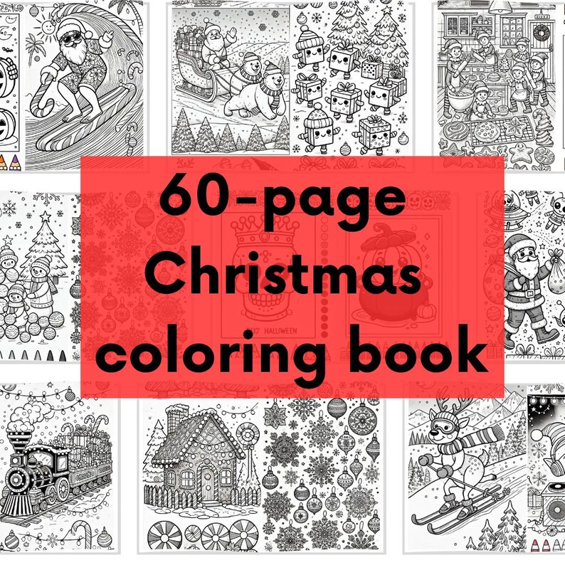 60-page Printable Coloring Christmas Book for Kids | Xmas Sheets for ...