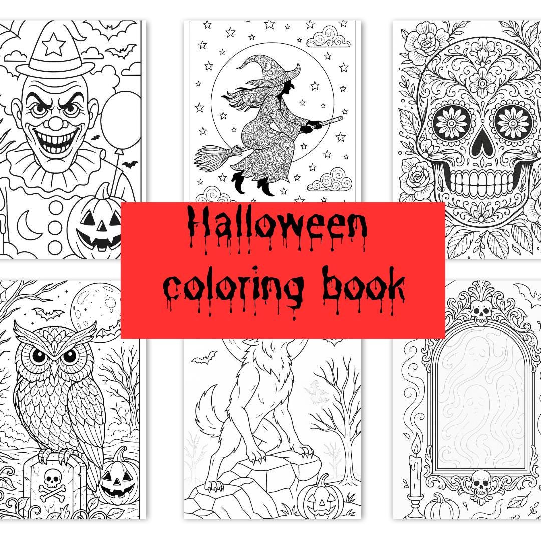 Halloween Spooky Coloring Pages for Toddler Kids, Fun Holiday Festival ...