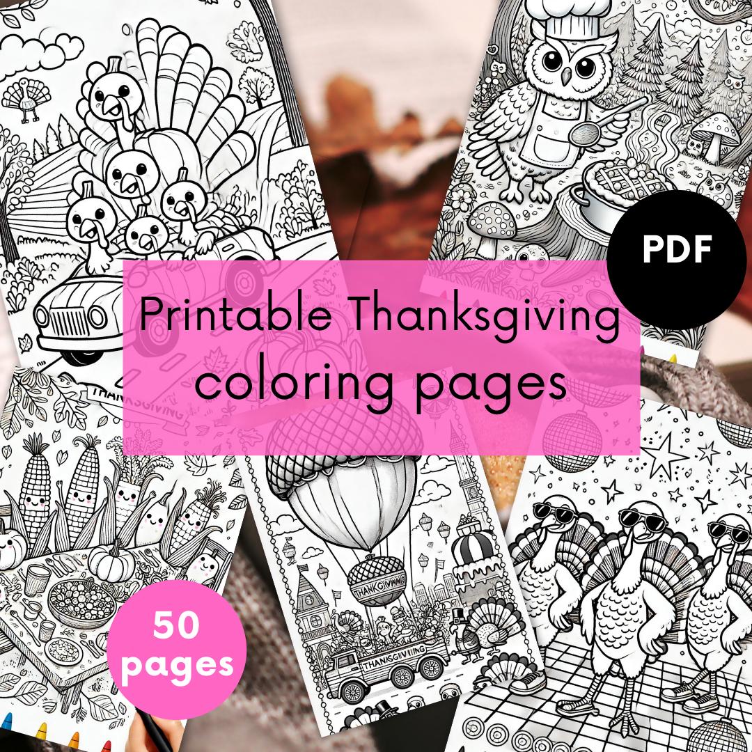 50-page Thanksgiving Kids Coloring Sheets | Fall Game Bundle for ...