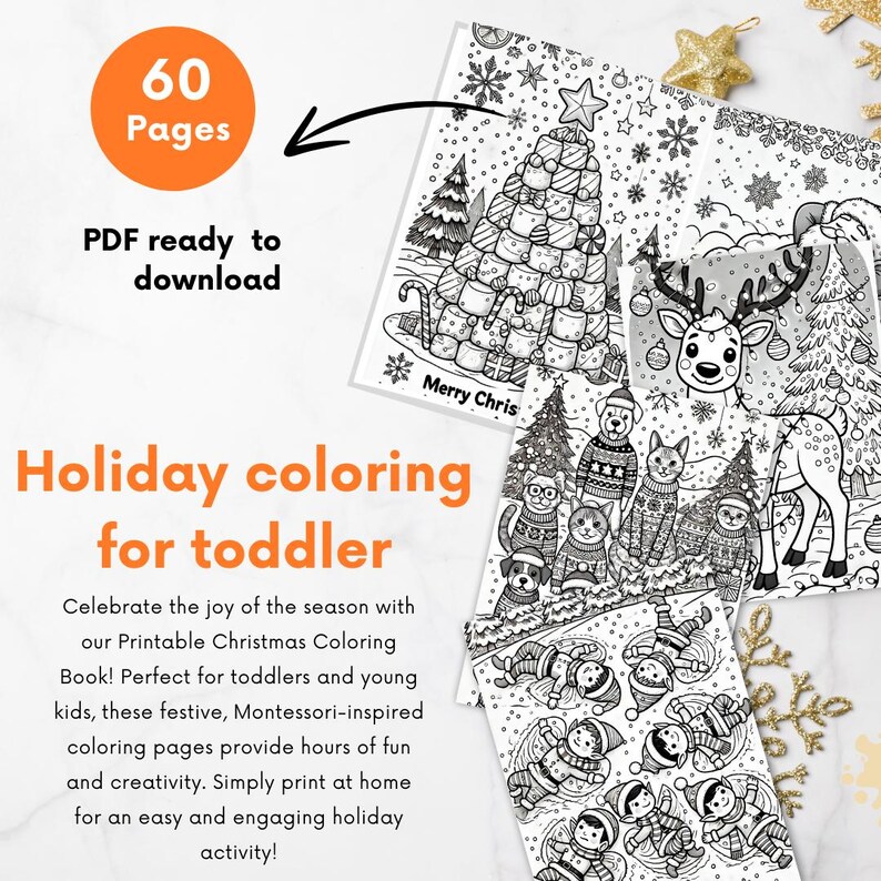 60-page Coloring Christmas Book for Kids | Xmas Coloring Sheets Toddler ...
