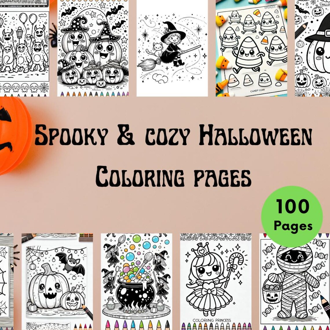 100 Spooky Cozy Halloween Coloring Sheets Halloween Bundle for Toddler ...