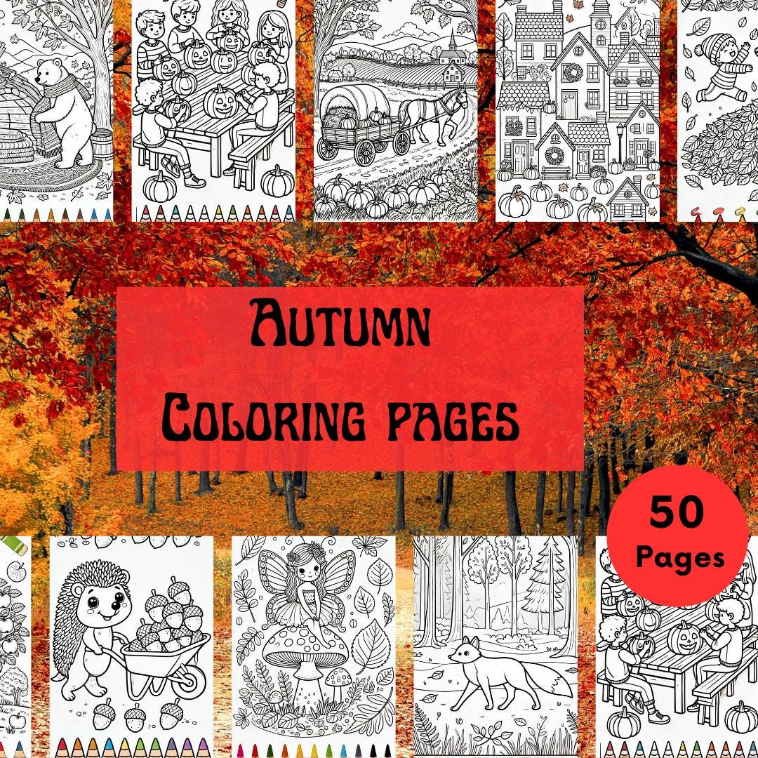 50-page Printable Fall Coloring Sheets Autumn Bundle for Toddler Fall ...