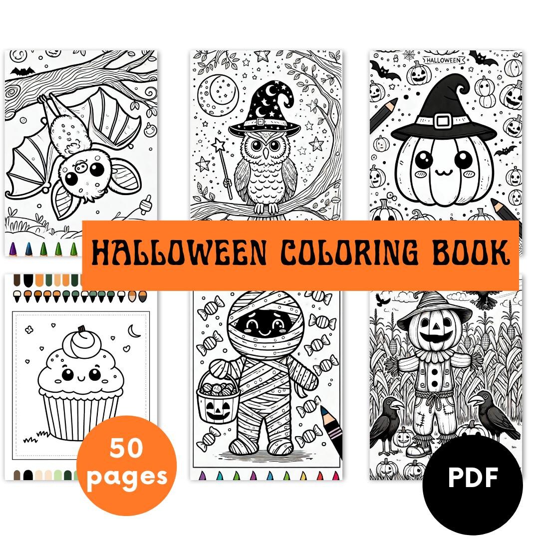 50 Friendly Fall Halloween Coloring Sheets Halloween Bundle for Kids ...