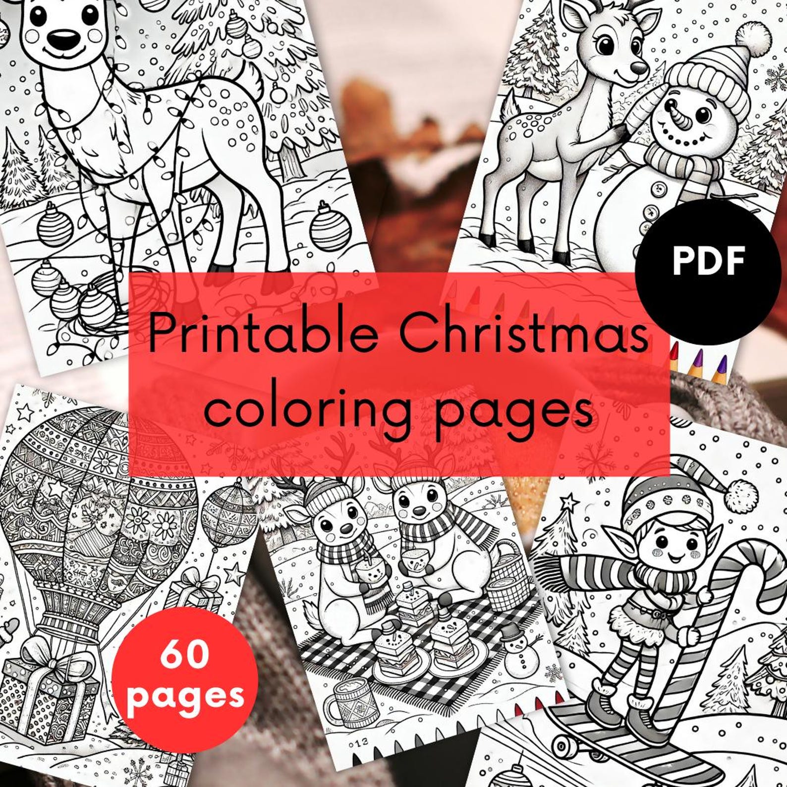 60-page Printable Coloring Christmas Book for Kids | Xmas Sheets for ...
