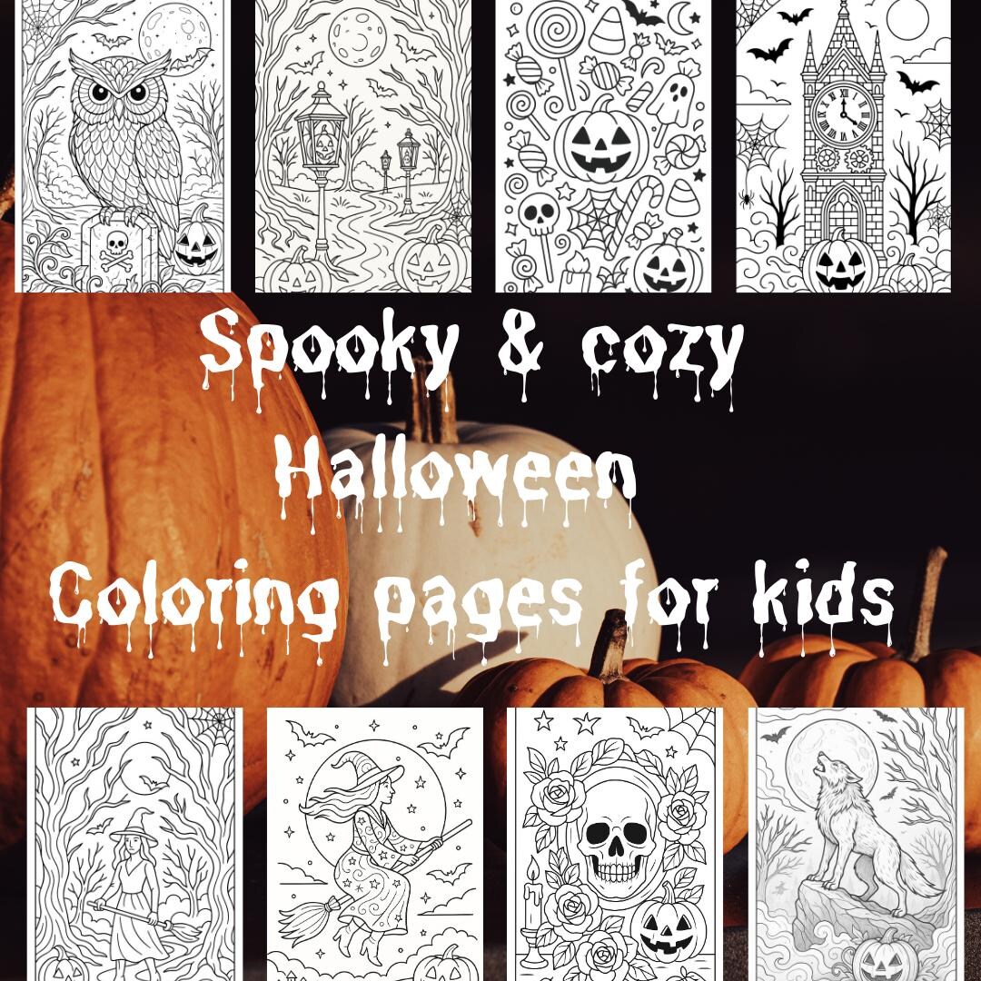 Halloween Spooky Coloring Pages for Toddler Kids, Fun Holiday Festival ...