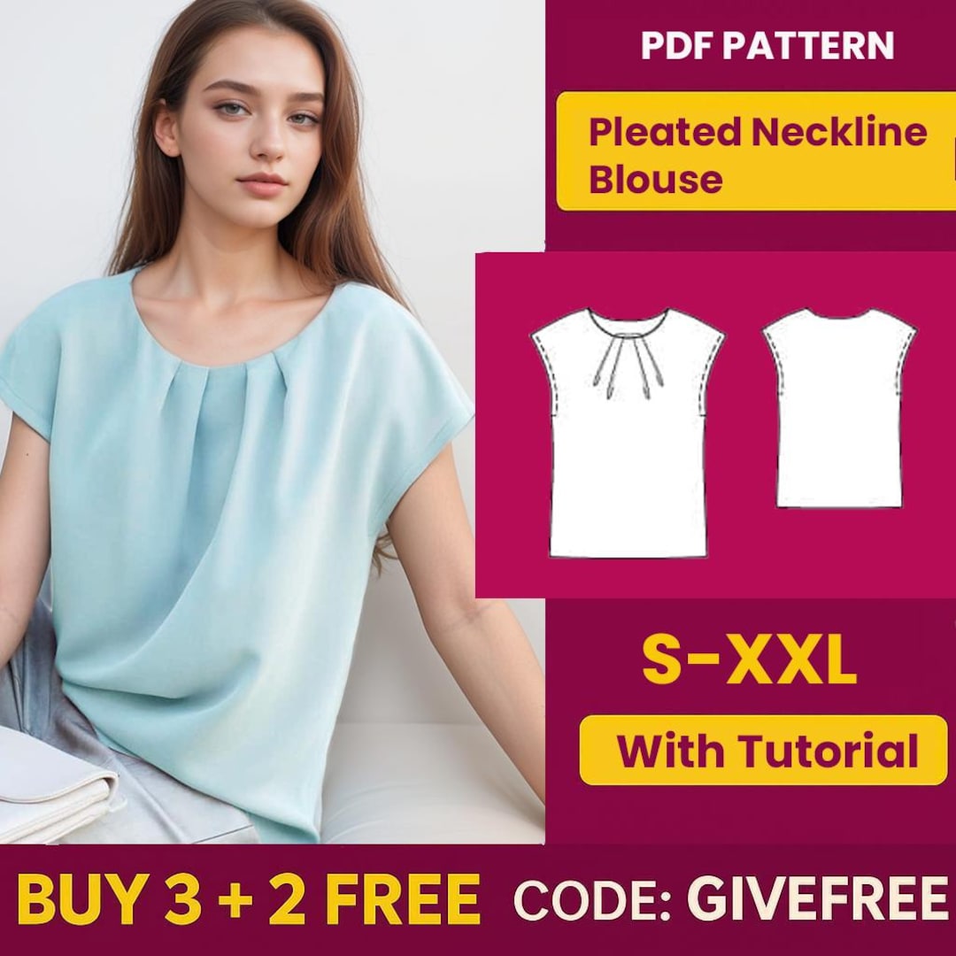 Pleated Neck Blouse Sewing Pattern: Beginner-friendly DIY Top (PDF ...
