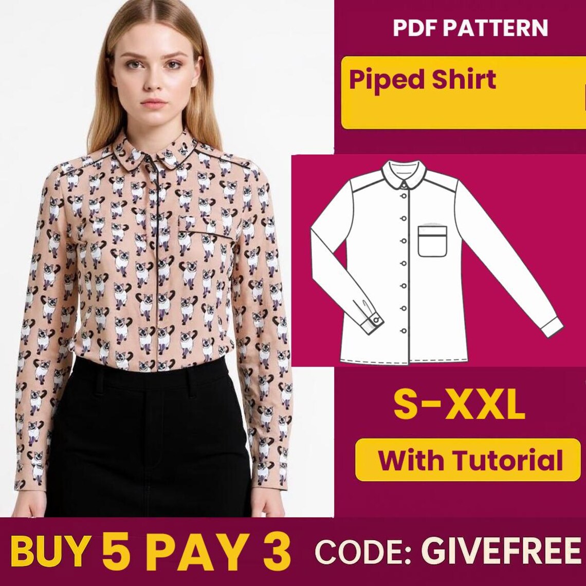 Piped Blouse Sewing Pattern: Beginner DIY Women's Top (PDF Download, S ...