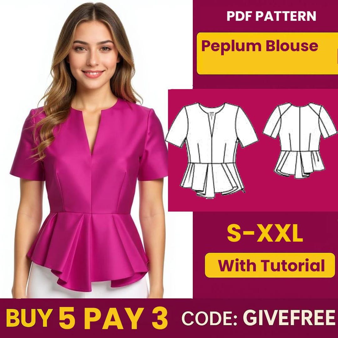 Peplum Blouse Sewing Pattern: Beginner-friendly DIY Top (PDF Download ...
