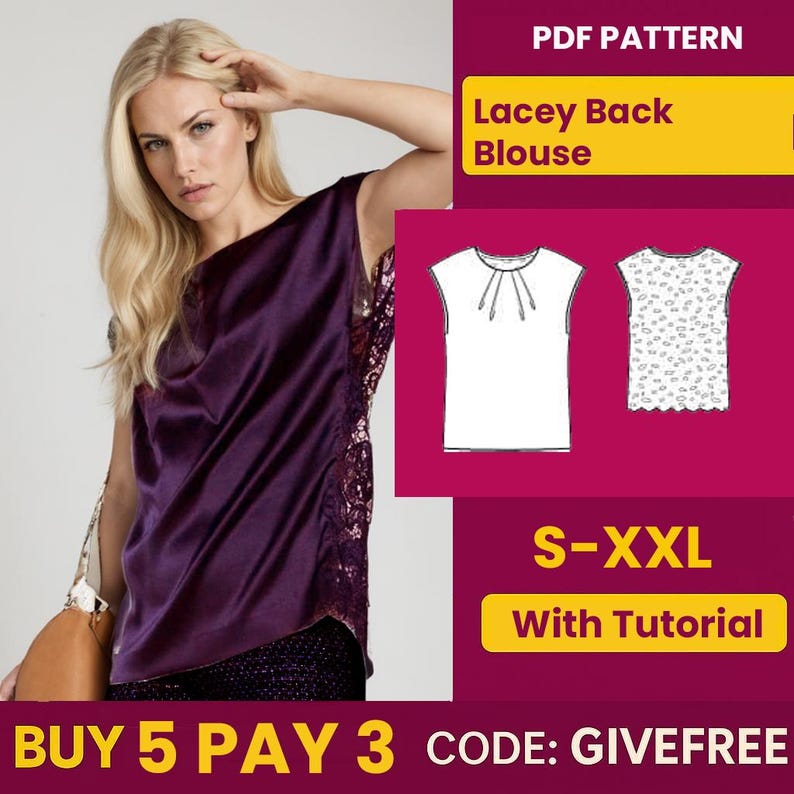 Lacey Back Blouse Sewing Pattern: Beginner-friendly DIY Top (PDF ...