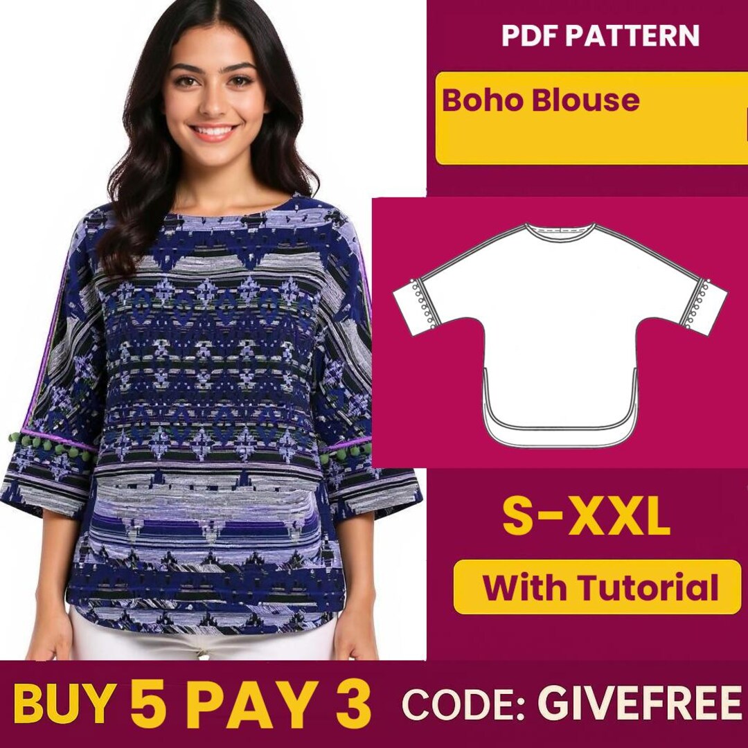 Boho Blouse Sewing Pattern: Beginner-friendly DIY Top (PDF Pattern, S ...
