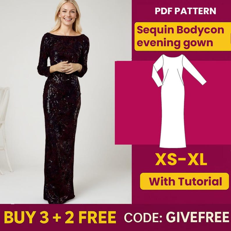 Sequin Bodycon Evening Gown Dress Sewing Pattern: Beginner Friendly ...