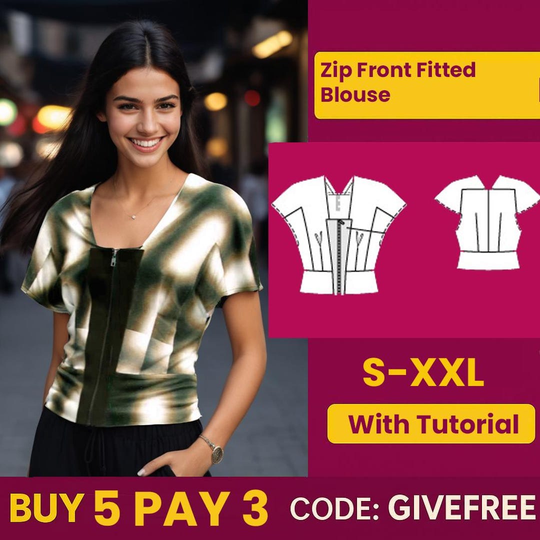 Zip Front Fitted Blouse Sewing Pattern: DIY Top, Tunic (PDF Pattern) - Etsy