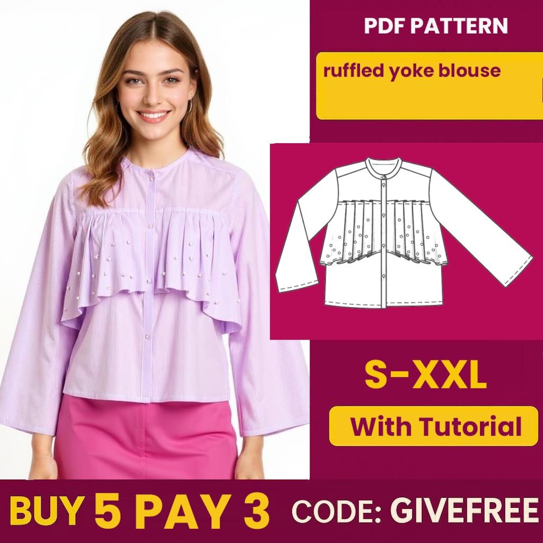 Ruffled Yoke Blouse Sewing Pattern: Beginner-friendly DIY Top (PDF ...