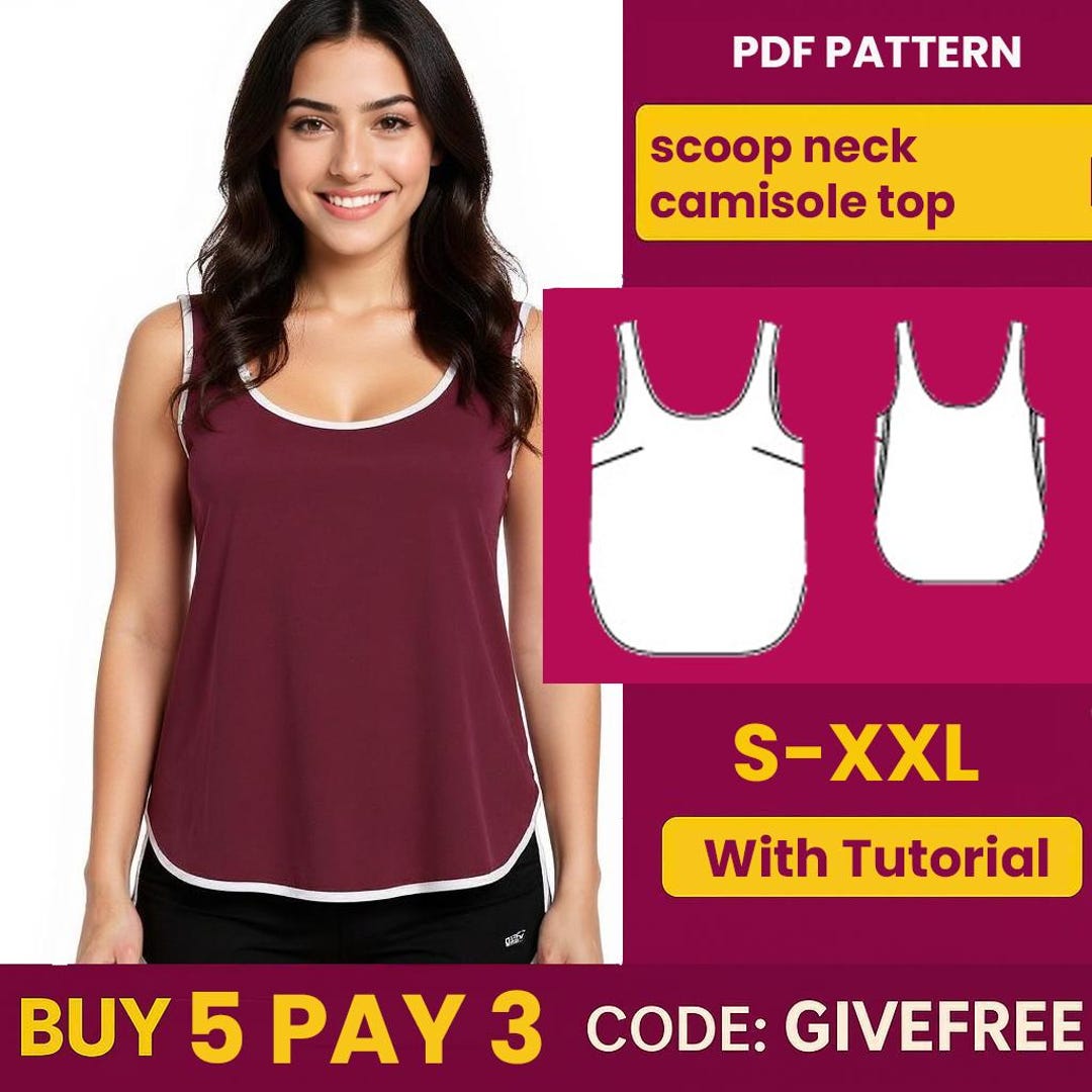 Blouse Sewing Pattern: Scoop Neck Camisole Top (PDF Download, S-XXL A4 Size) - Etsy