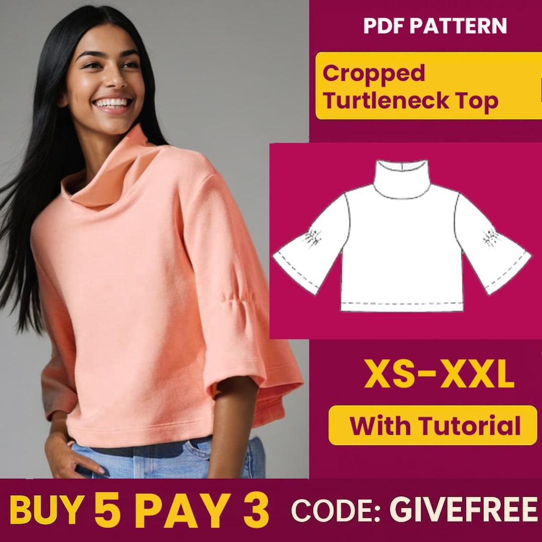 Cropped Turtleneck Blouse Sewing Pattern: Beginner-friendly PDF (sizes ...