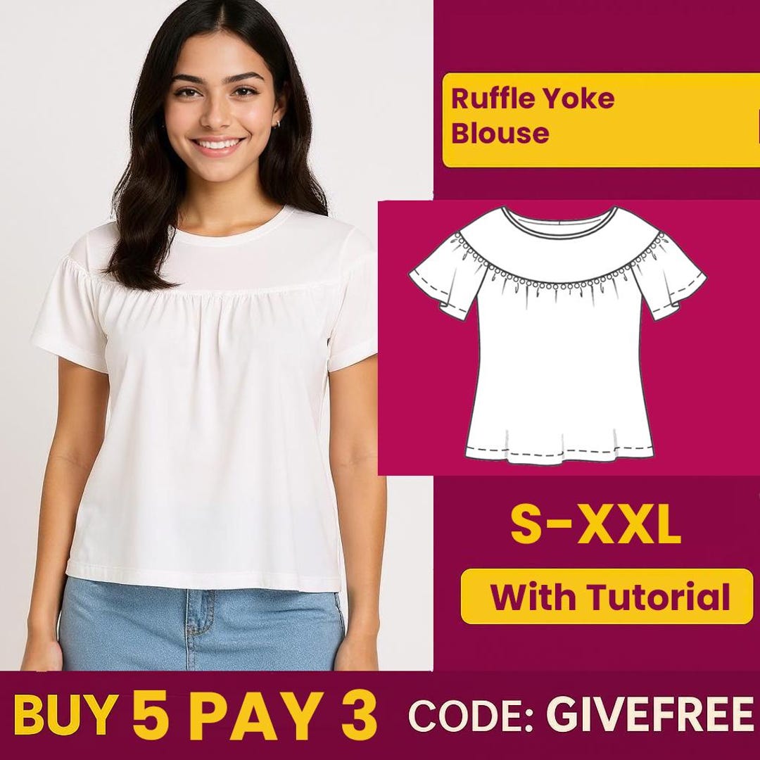 Ruffle Yoke Blouse Sewing Pattern: DIY Women's Top (PDF Pattern) - Etsy