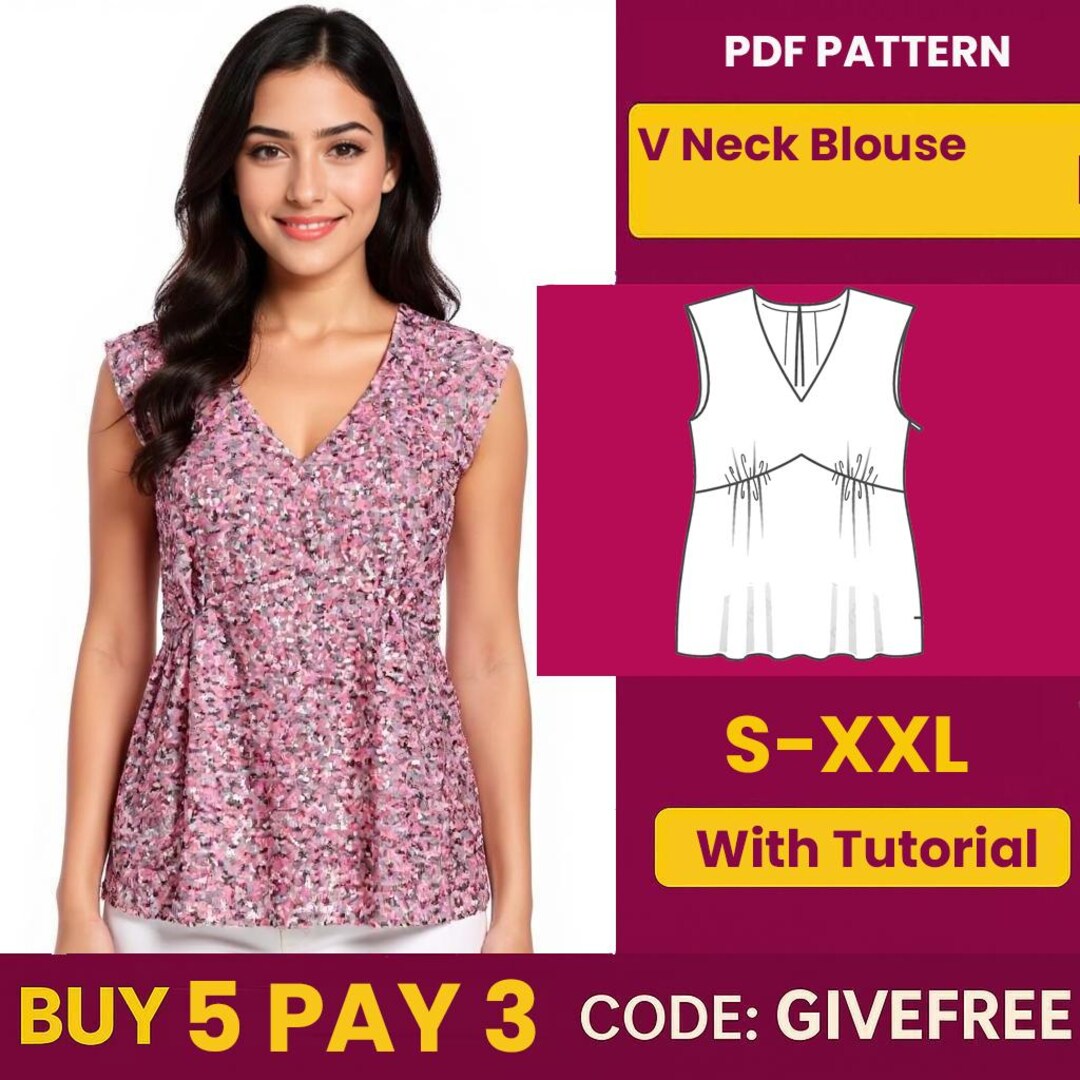 V-neck Blouse Sewing Pattern: Beginner-friendly DIY Top (PDF Download ...