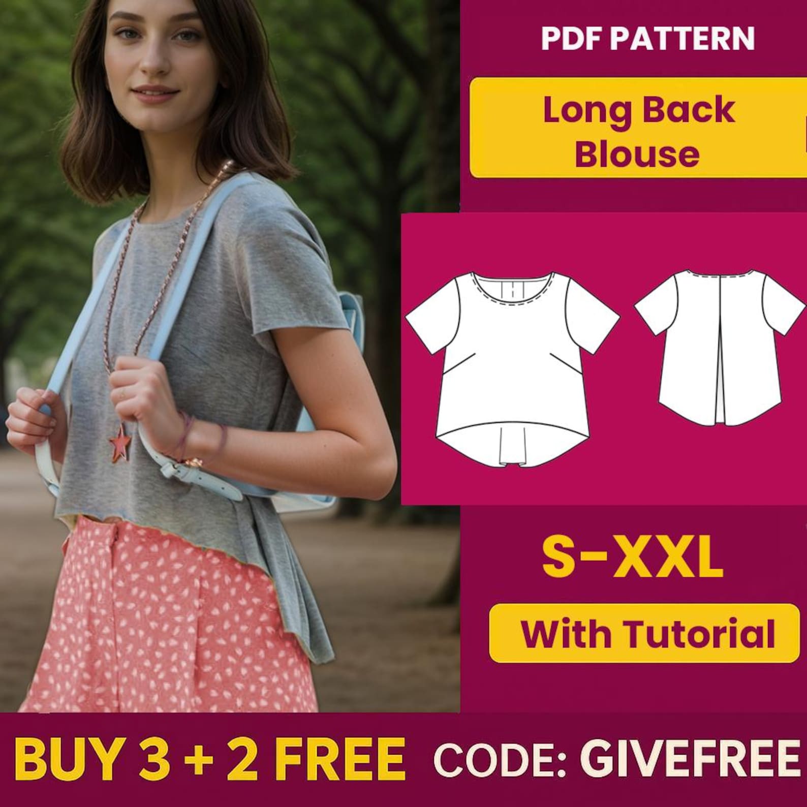 Long Back Blouse Sewing Pattern: Beginner-friendly DIY Top (PDF Pattern ...