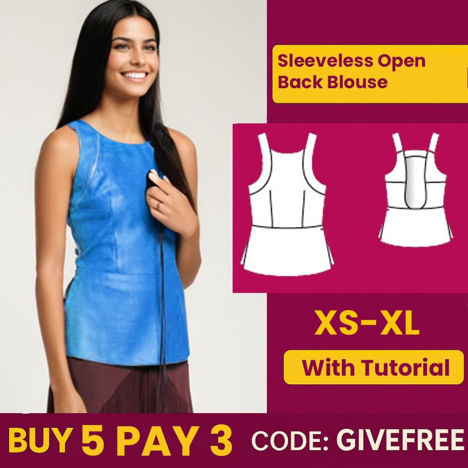 PDF Blouse Sewing Pattern: Sleeveless Open-back Top (XS-XXL) - Etsy