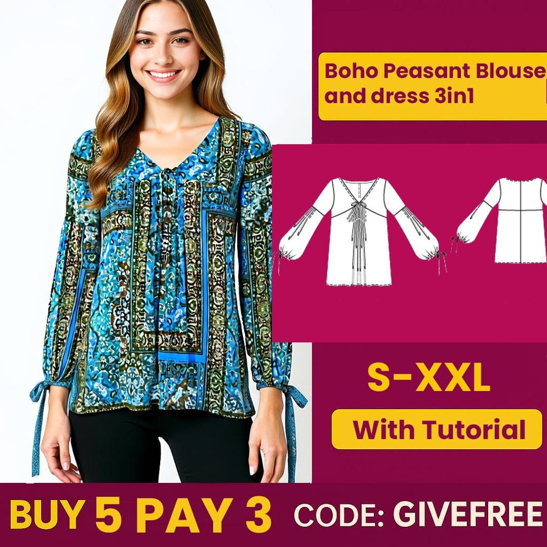 Boho Blouse Sewing Pattern 3in1: Women's DIY Tunic Top (PDF Pattern) - Etsy