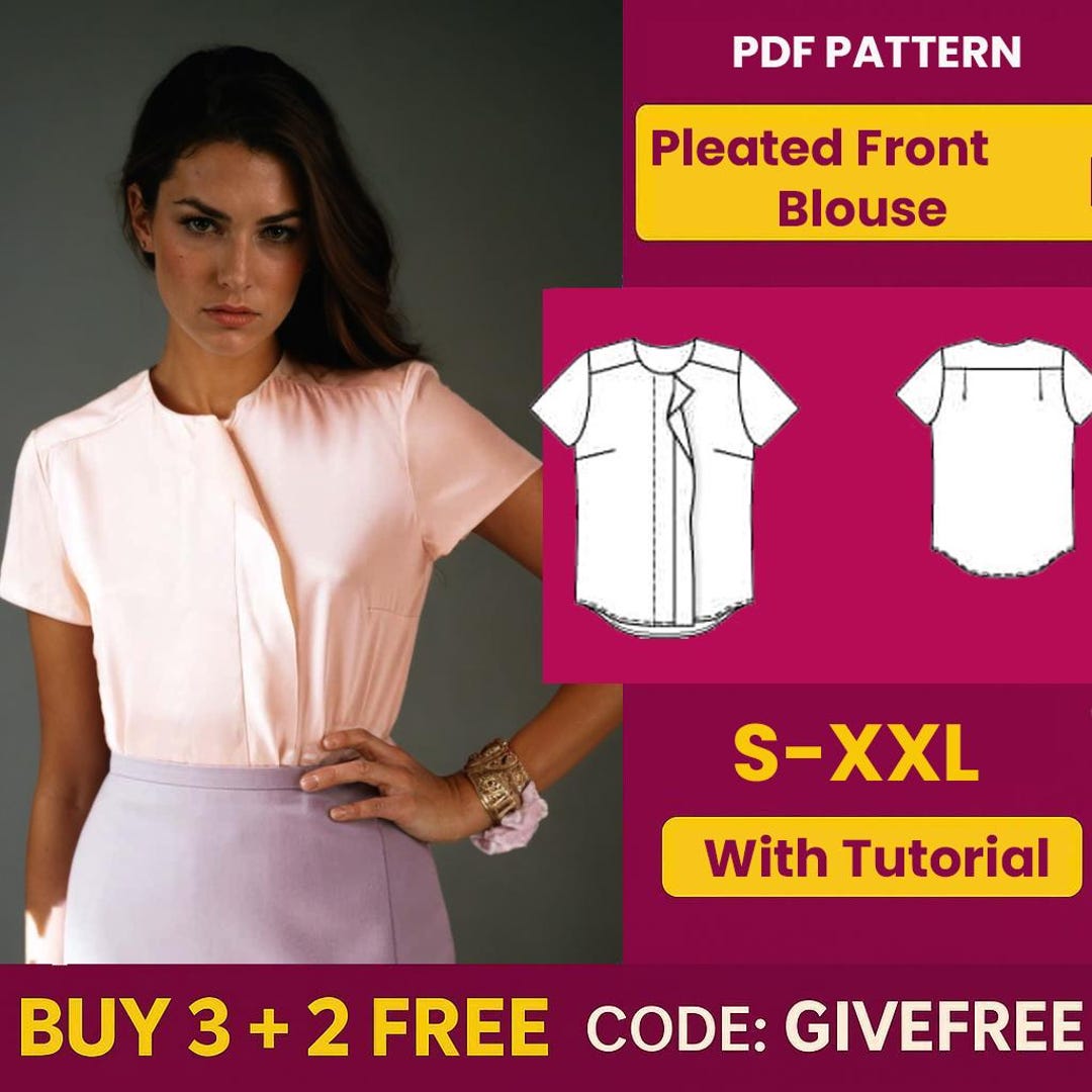 Pleated Front Blouse Sewing Pattern: Beginner DIY Women's Top (PDF ...