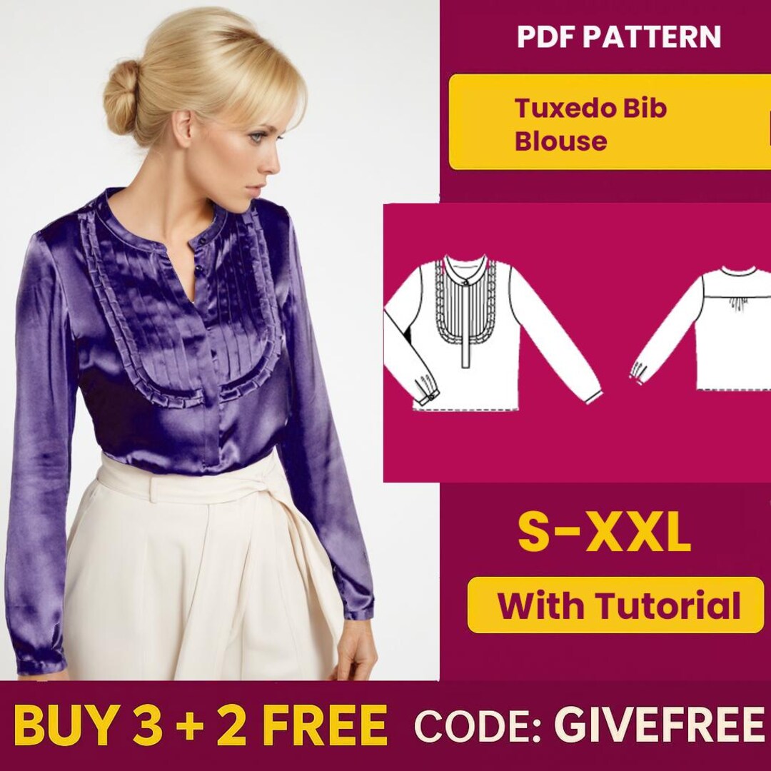 Tuxedo Bib Blouse Sewing Pattern: Beginner-friendly DIY Top (PDF ...