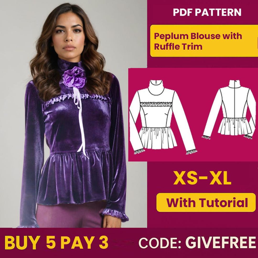 Peplum Ruffle Blouse Sewing Pattern: Beginner-friendly DIY Top (PDF ...