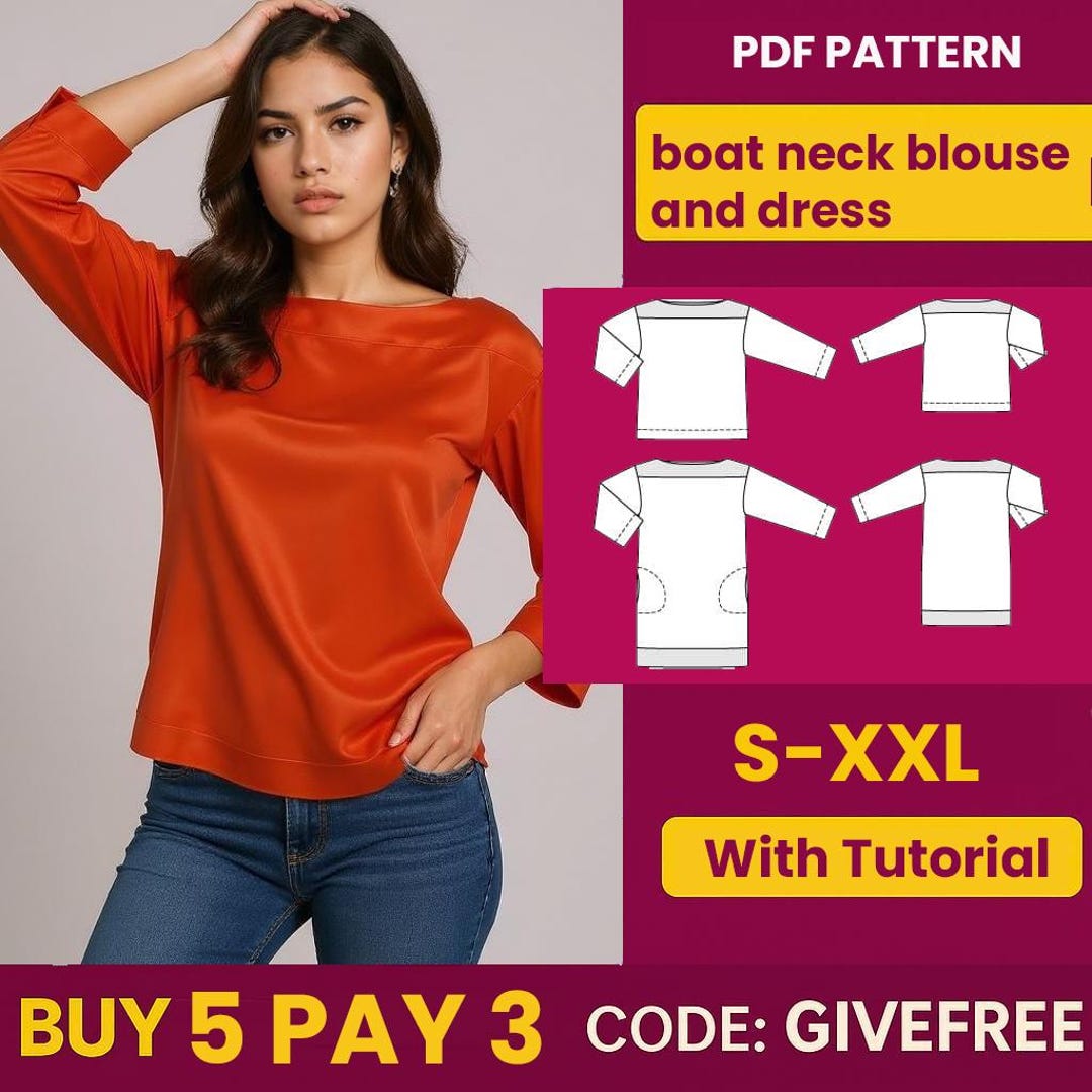 Boat Neck Blouse Sewing Pattern: Beginner-friendly DIY Top (PDF Pattern ...