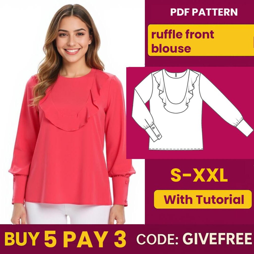 Ruffle Front Blouse Sewing Pattern: Beginner-friendly DIY Top (PDF ...