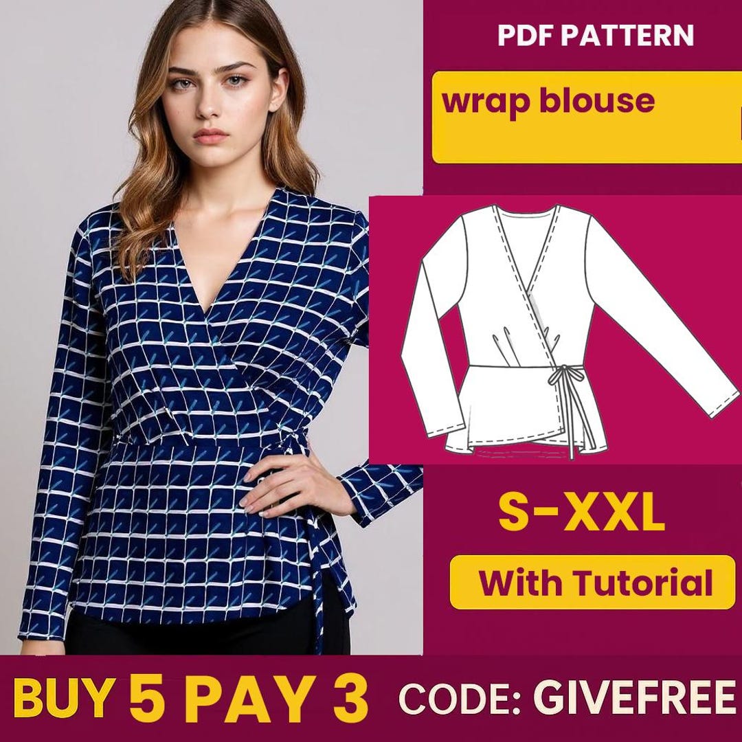 Wrap Blouse Sewing Pattern: Beginner-friendly DIY Top (PDF Pattern, S ...
