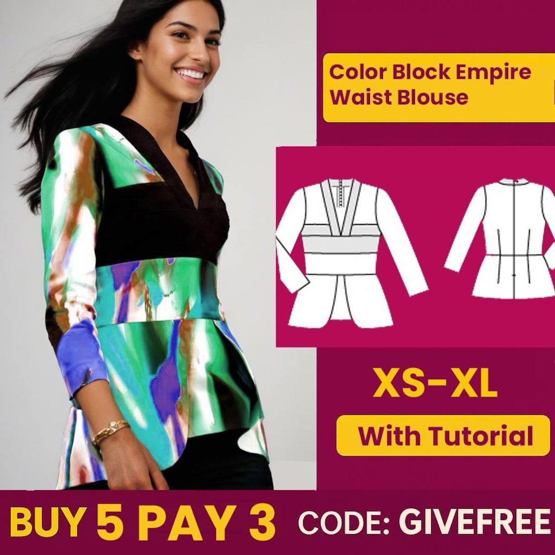 PDF Blouse Sewing Pattern: Color Block Empire Waist (XS-XXL) - Etsy