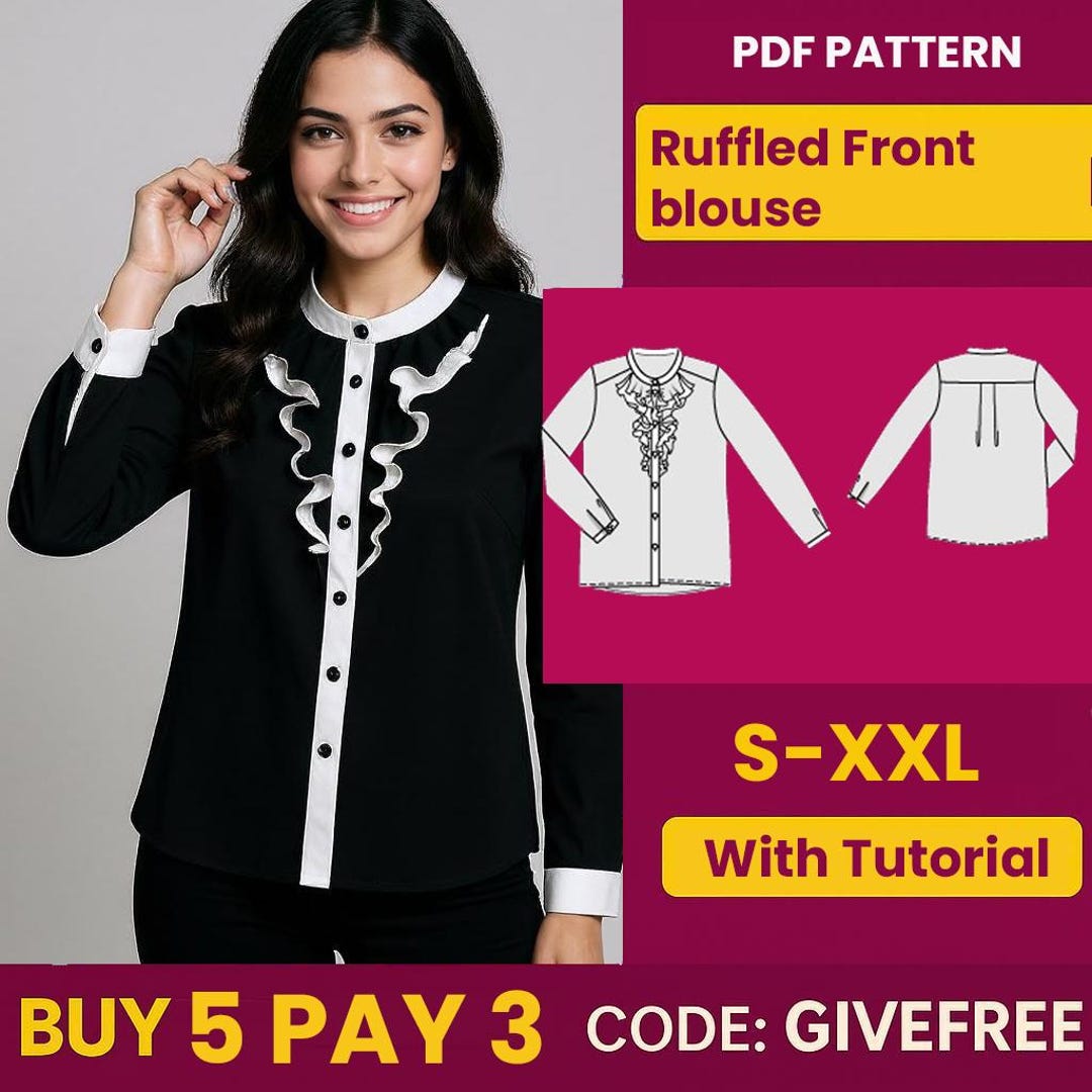 Ruffled Front Blouse Sewing Pattern: Beginner-friendly DIY Top (PDF ...