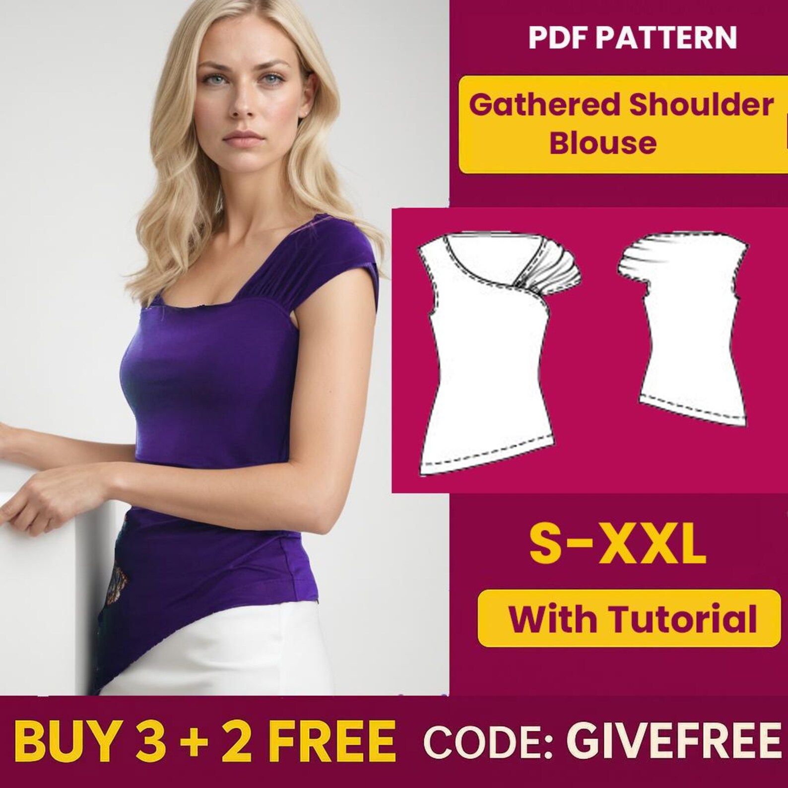 Gathered Shoulder Blouse Sewing Pattern: Beginner-intermediate (PDF ...