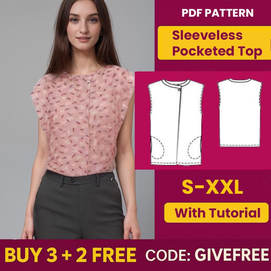 Sleeveless Blouse Sewing Pattern: Biased Neck Top (PDF Pattern) - Etsy