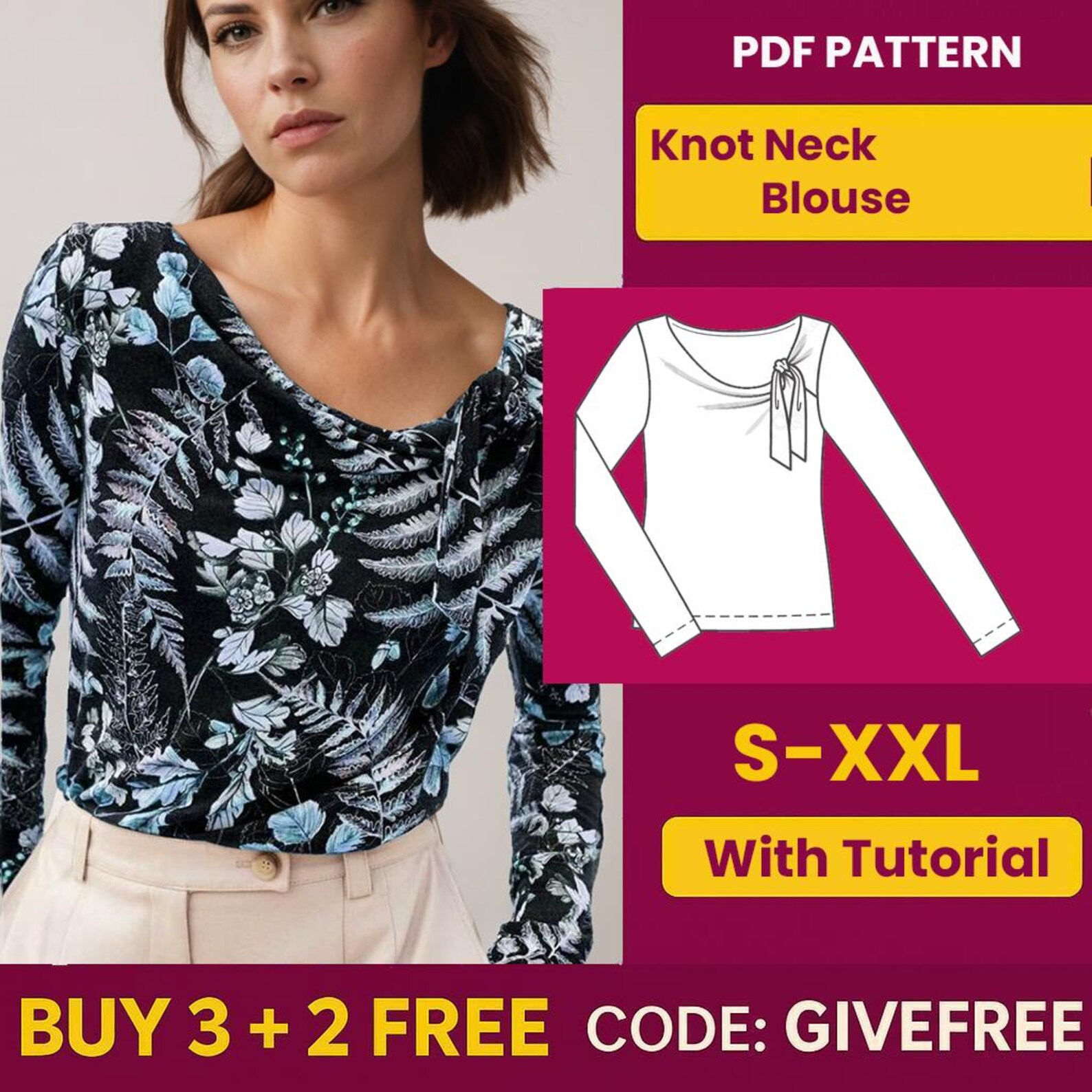 Knot Neck Blouse Sewing Pattern: Beginner-friendly DIY Top (PDF ...