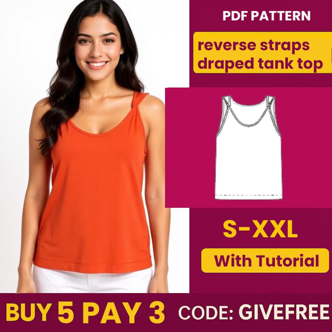 Draped Tank Top Blouse Sewing Pattern | Reverse Straps (PDF Pattern) - Etsy