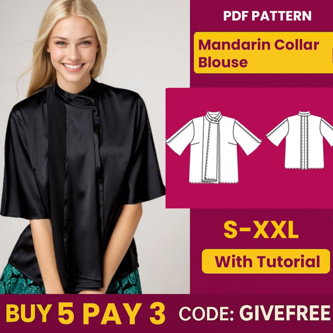 Mandarin Collar Blouse Sewing Pattern: Beginner-friendly DIY Top (PDF ...