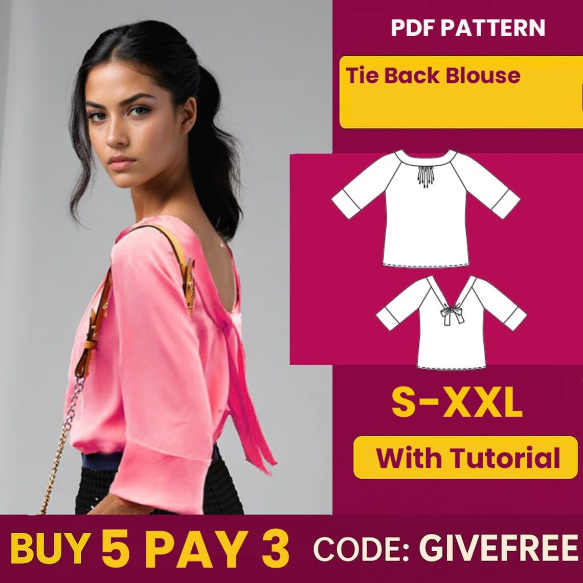 Tie Back Blouse Sewing Pattern: DIY Women's Top (PDF Pattern) - Etsy