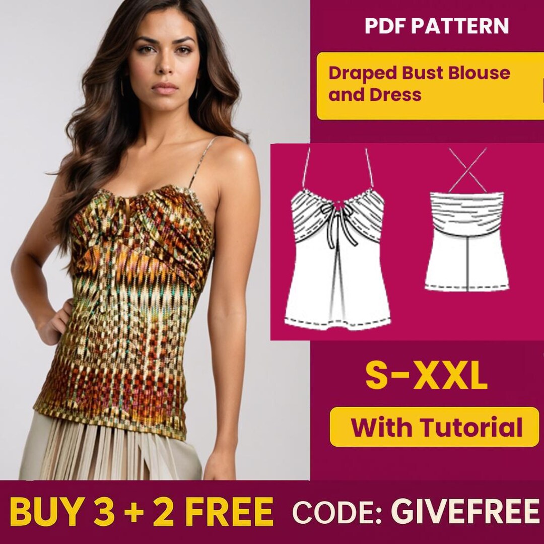 Draped Bust Blouse Sewing Pattern: Beginner-friendly DIY (PDF Download ...